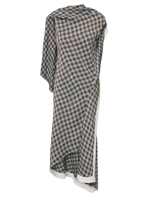 Loewe Gingham Asymmetric Crêpe Midi Dress - Blue