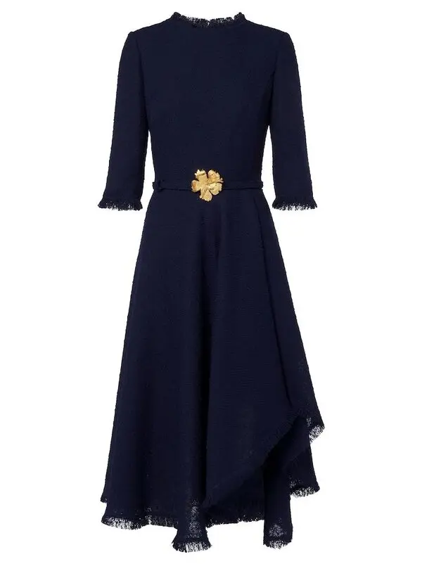 Oscar De La Renta Embellished Tweed Midi Dress - Blue