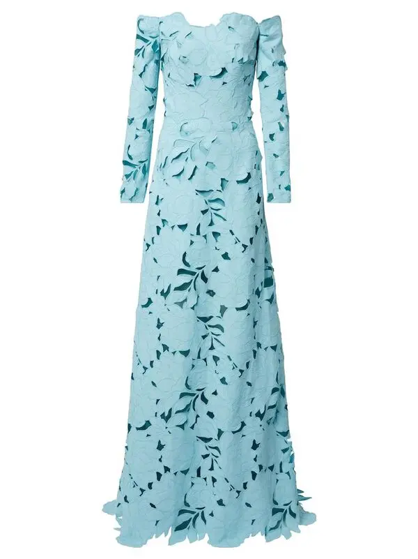 Costarellos Off-shoulder Floral Guipure Lace Gown - Blue