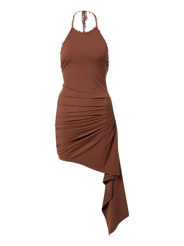 Christopher Esber Embellished Halterneck Jersey Minidress - Brown