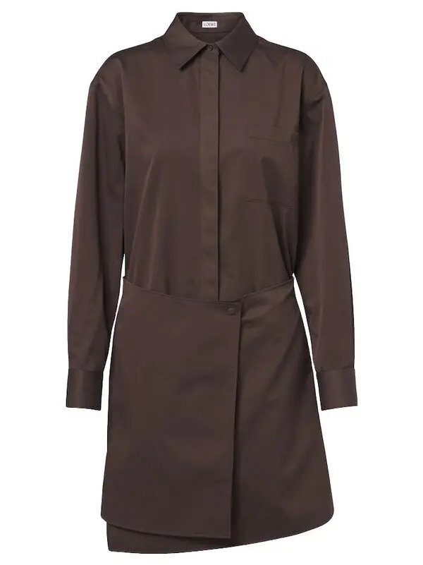 Loewe Double L Cotton And Silk Shirt Dress - Brown