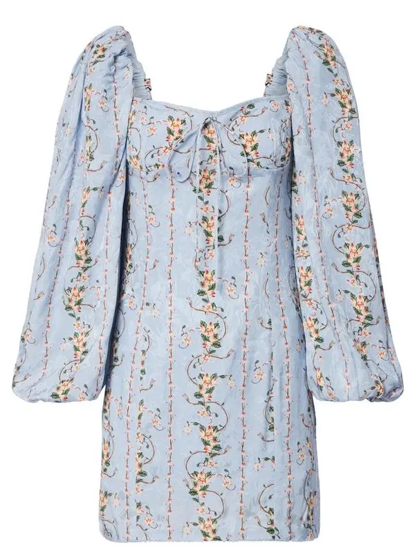 Agua Bendita Lorena Floral Puff Sleeve Mini Dress - Blue