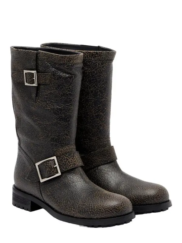 JIMMY CHOO Biker Leather Mid-calf Boots - Brown