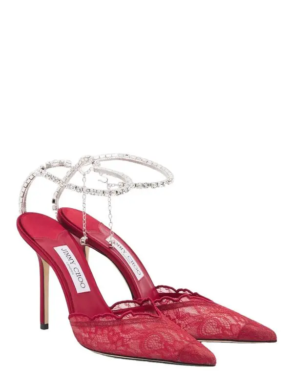 JIMMY CHOO Saeda Embellished Lace Pumps - Red