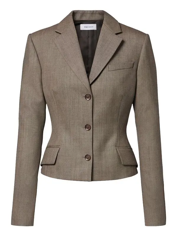 Alexander McQueen Cropped Wool Blazer - Grey
