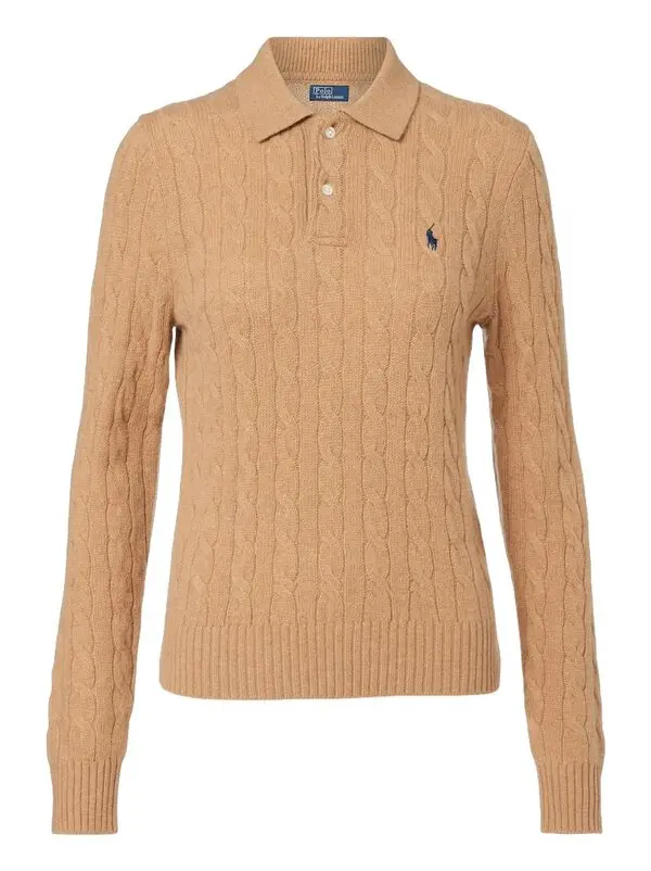 Polo Ralph Lauren Cable-knit Wool And Cashmere Polo Sweater - Beige