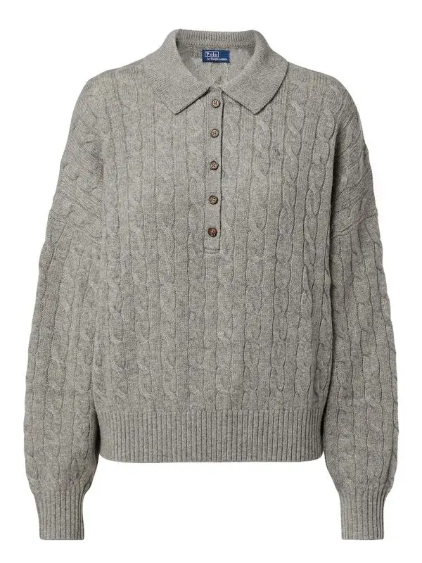 Polo Ralph Lauren Cable-knit Wool And Cashmere Polo Sweater - Grey