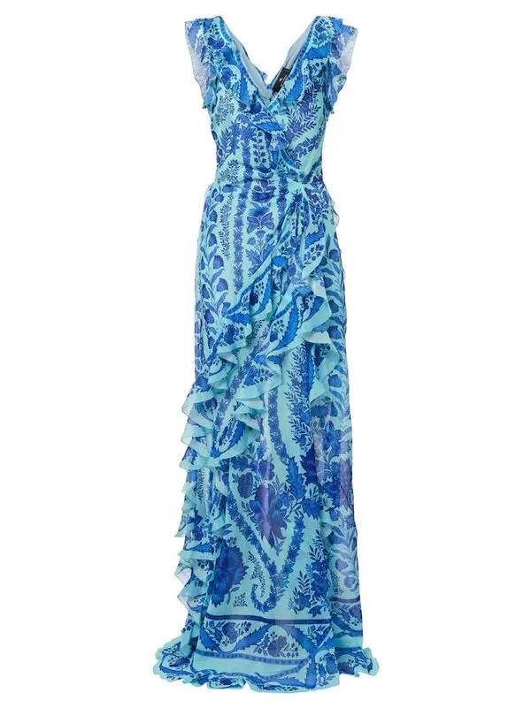 Etro Floral Ruffled Gown - Blue