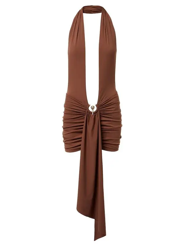 Christopher Esber Halterneck Jersey Minidress With Orb Detail - Brown