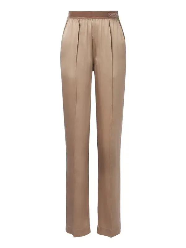 TOM FORD Silk Satin Straight Leg Trousers - Beige