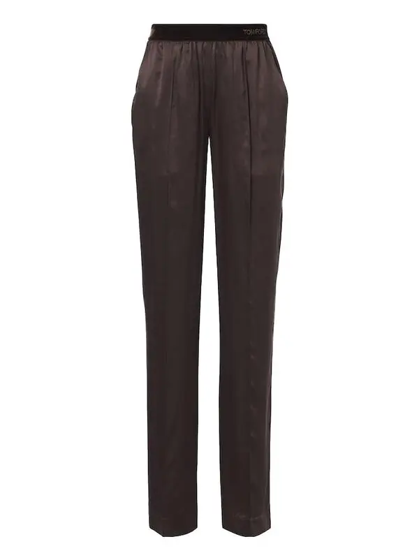 TOM FORD Silk Satin Straight Leg Pants - Brown