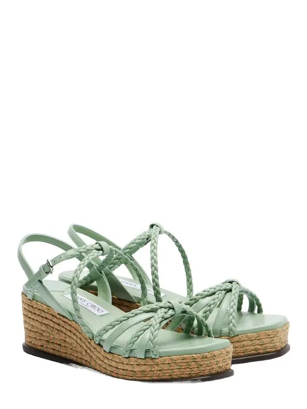 JIMMY CHOO Nyra Braided Leather Espadrille Wedges - Green