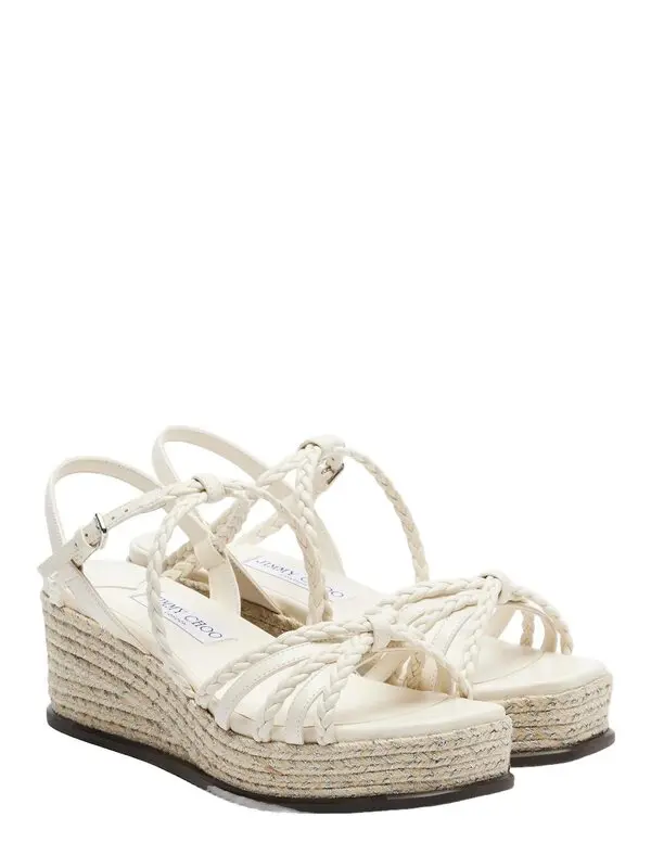 JIMMY CHOO Nyra Braided Leather Espadrille Wedge Sandals - White