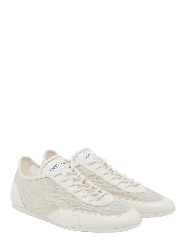 JIMMY CHOO Suede-trimmed Embellished Sneakers - White
