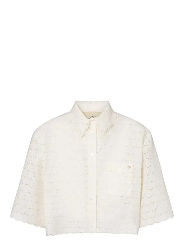 Valentino Garavani Vlogo Broderie Anglaise Cotton Shirt - White