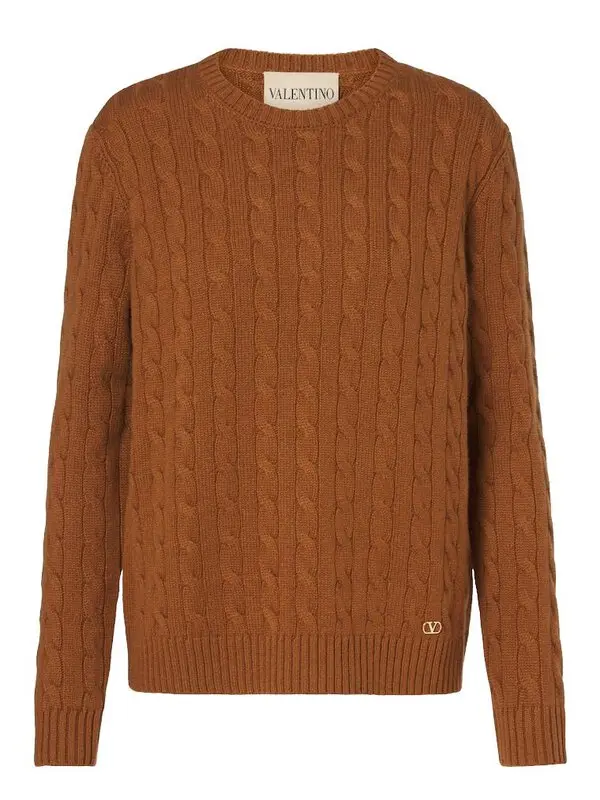 Valentino Garavani Vlogo Cable-knit Cashmere Sweater - Brown
