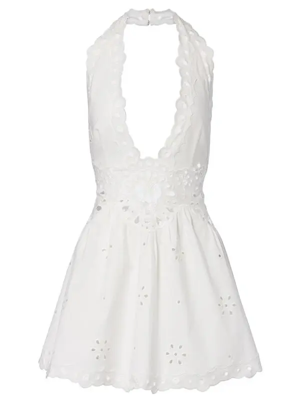 Retrofete Broderie Anglaise Cotton Blend Minidress - White