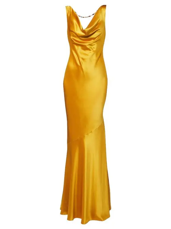 Retrofete Keryn Embellished Satin Gown - Gold