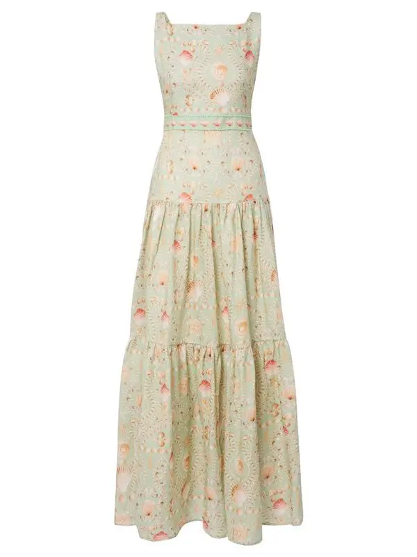 Agua Bendita Abeja Tiered Maxi Dress - Green