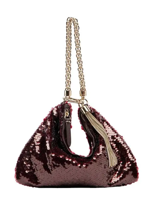 JIMMY CHOO Callie Medium Sequin Clutch - Burgundy
