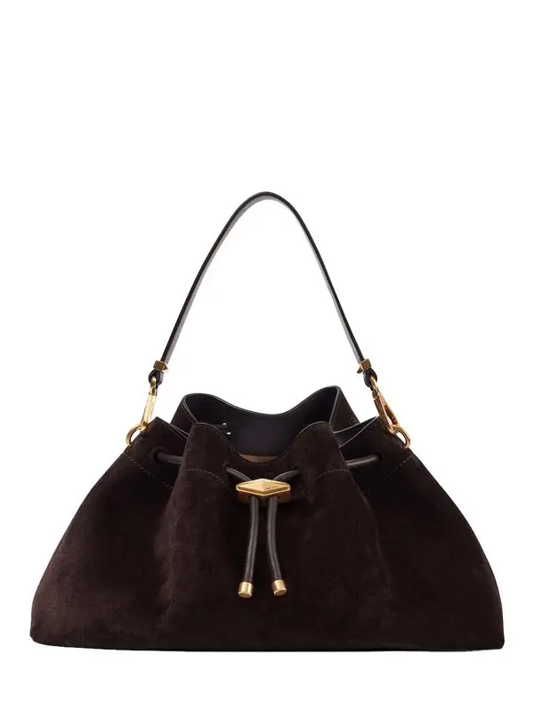 JIMMY CHOO Cinch Medium Suede Bucket Bag - Brown