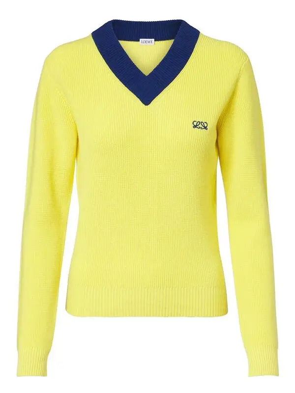 Loewe Double L V-neck Sweater In /blue - Yellow