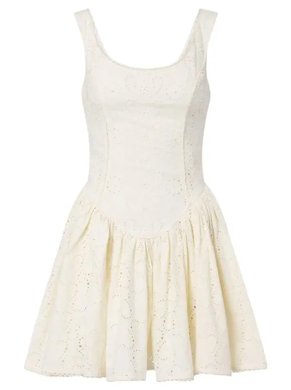 Agua Bendita Pluma Broderie Anglaise Cotton Mini Dress - White