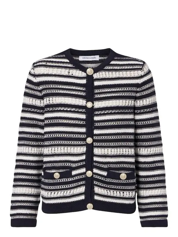 Veronica Beard Bellingham Striped Cotton Cardigan - Blue