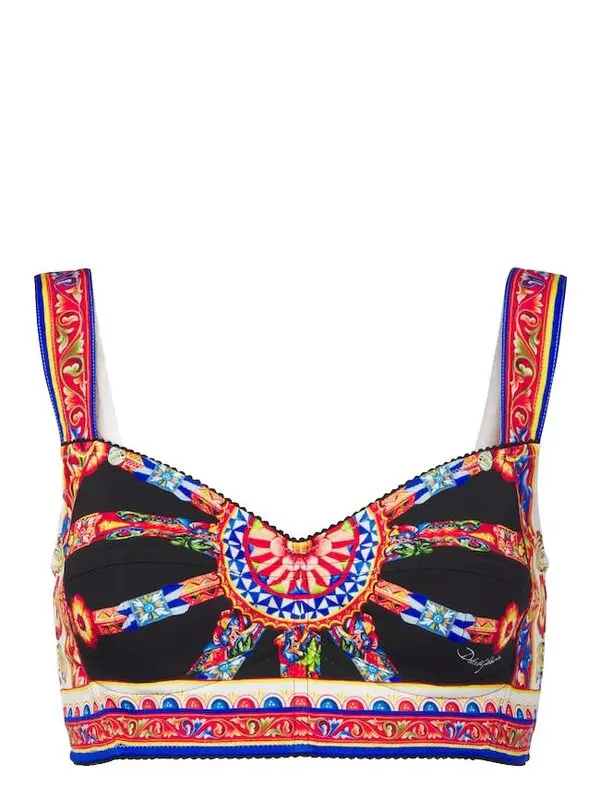 Dolce & Gabbana Carretto Print Silk-blend Charmeuse Crop Top - Multicoloured