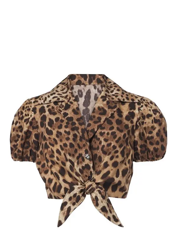 Dolce & Gabbana Leopard Print Cotton Crop Top - Brown