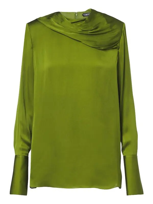 TOM FORD Draped Silk Satin Top With Concealed Zip Back - Green
