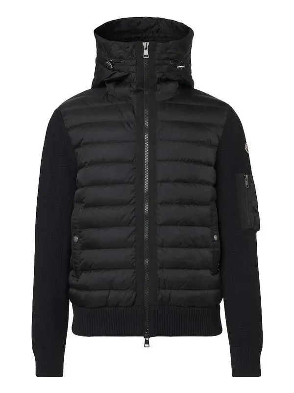 Moncler Down Paneled Cardigan With Drawstring Hood - Black