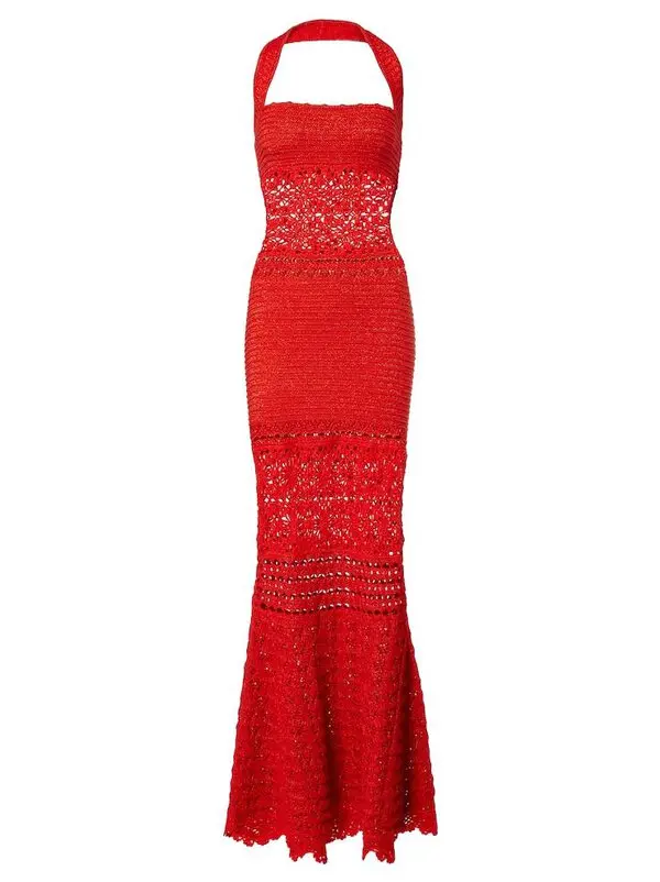 Retrofete Peggie Metallic Crochet Maxi Dress - Red