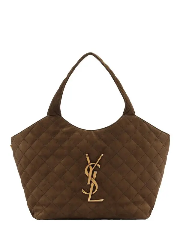 Saint Laurent Icare Medium Quilted Suede Shopper - Green