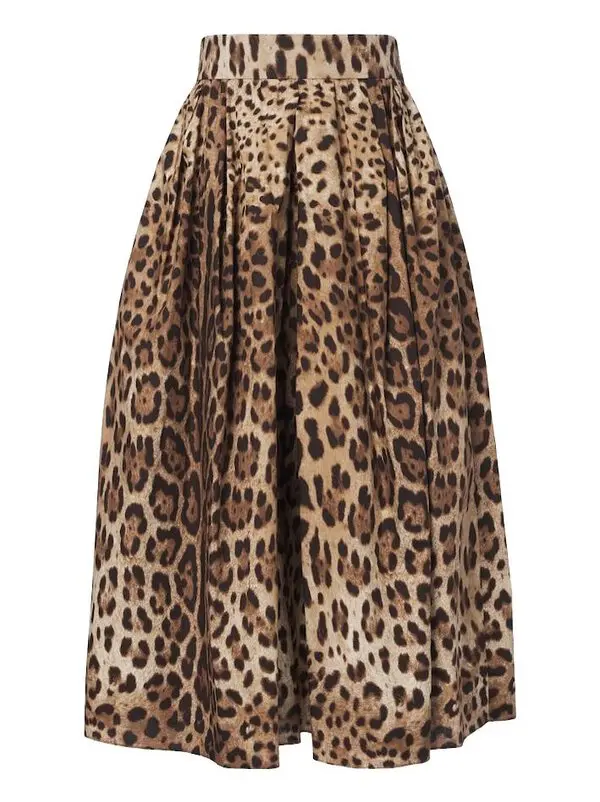 Dolce & Gabbana Leopard-print Cotton Midi Skirt - Brown