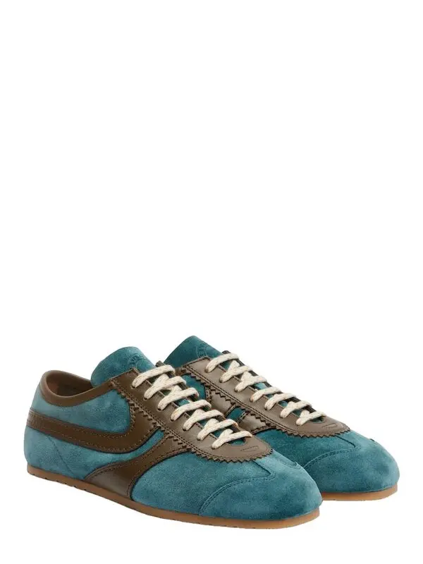 Dries Van Noten Suede And Leather Trimmed Lace-up Sneakers - Blue
