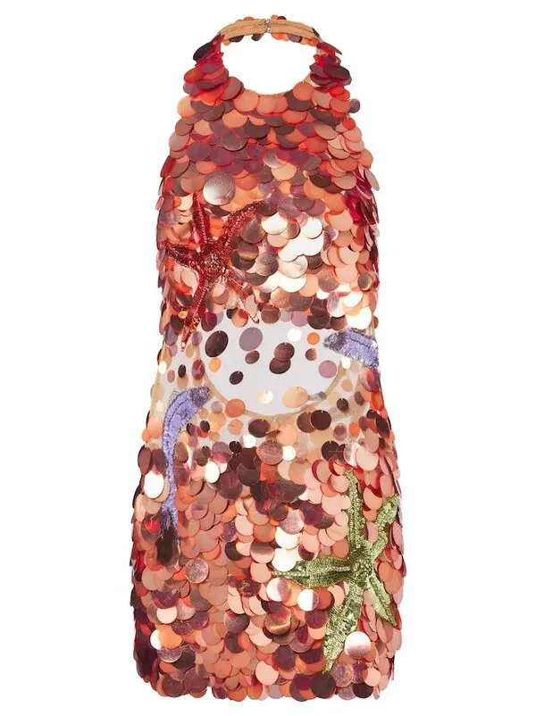 Retrofete Dorothy Embellished Halterneck Mini Dress - Orange