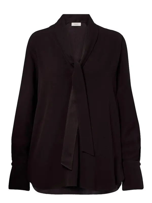Agnona Tie-neck Blouse In Viscose Silk Blend - Brown