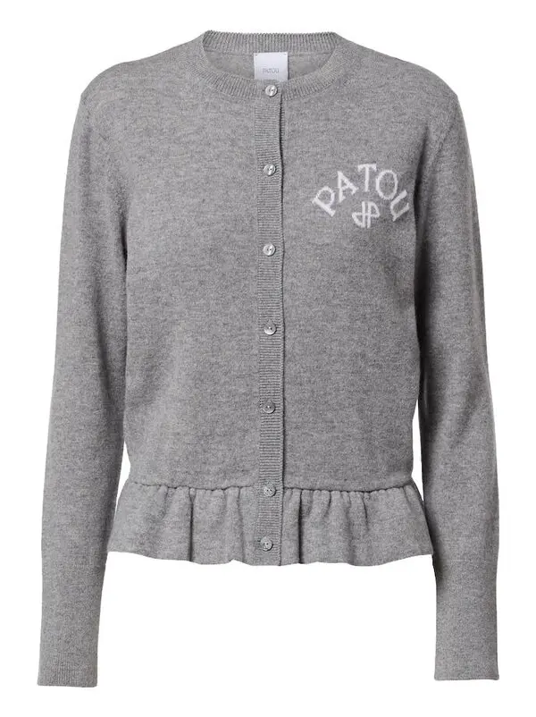 PATOU Jacquard Logo Wool And Cashmere Cardigan - Grey