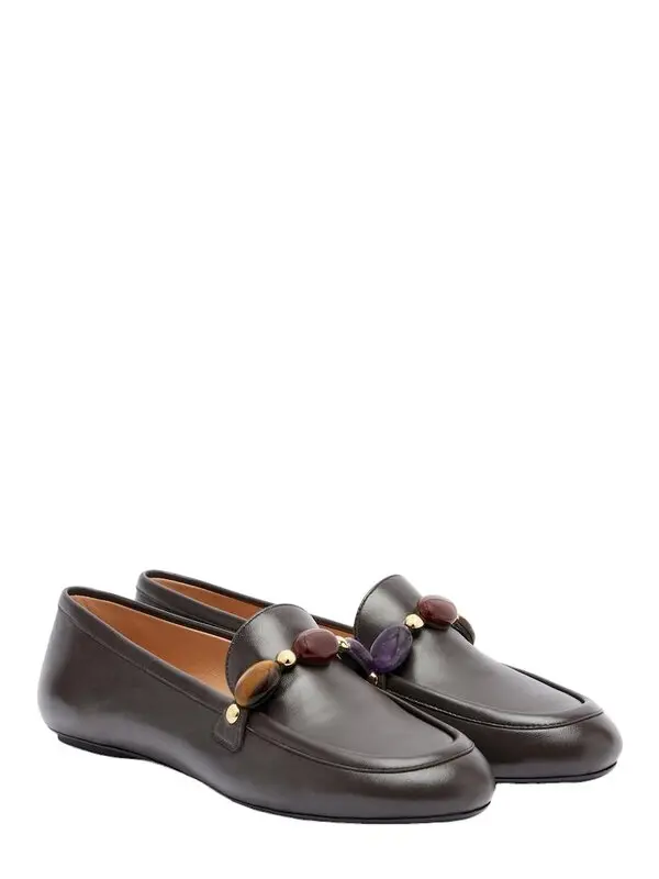 GIANVITO ROSSI Embellished Leather Loafers - Brown