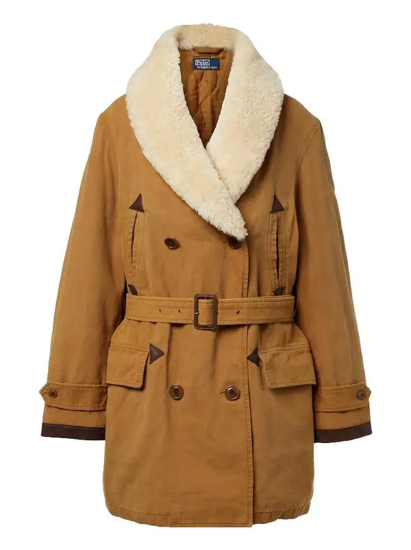 Polo Ralph Lauren Shearling-trimmed Double-breasted Cotton Coat - Brown