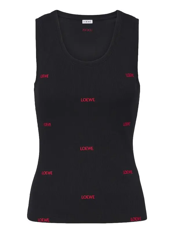 Loewe Logo Ribbed-knit Cotton-blend Jersey Tank Top - Black