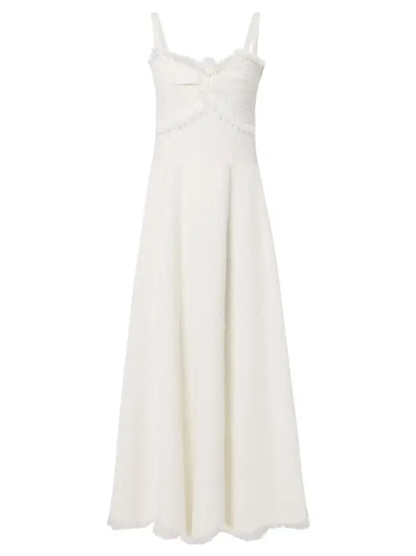 Oscar De La Renta Ivory Tweed Midi Dress With Bustier - White