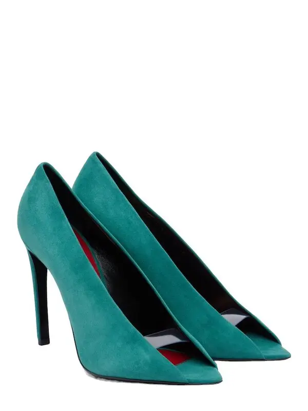 Valentino Garavani Vlogo Revele Suede Peep-toe Pumps - Green