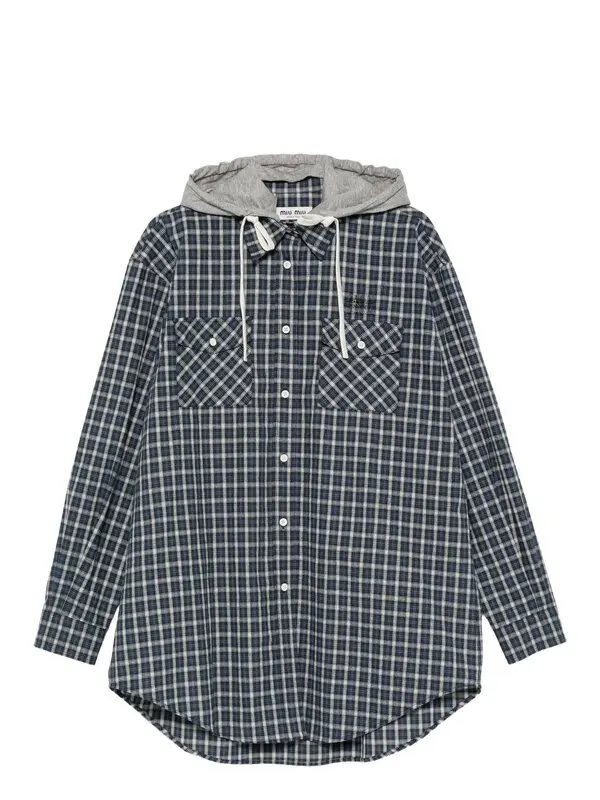Miu Miu Plaid Hooded Shirt - Blue