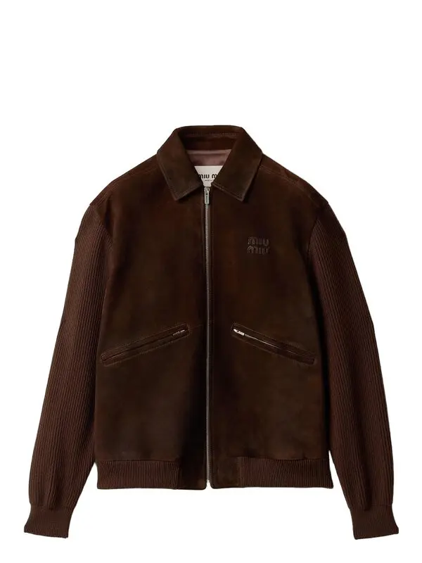 Miu Miu Waxed Suede Blouson Jacket - Sienna