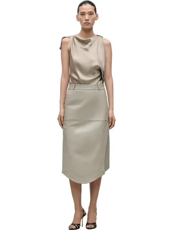 Victoria Beckham Leather A-line Midi Skirt - Grey
