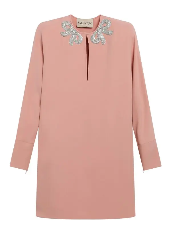 Valentino Garavani Silk Short Dress With Embroidered Bows - Pink