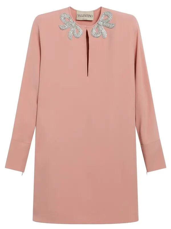 Valentino Garavani Silk Short Dress With Embroidered Bows - Pink