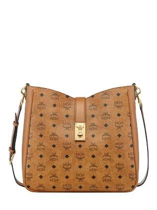 Mcm Large Tracy Hobo In Visetos - Cognac
